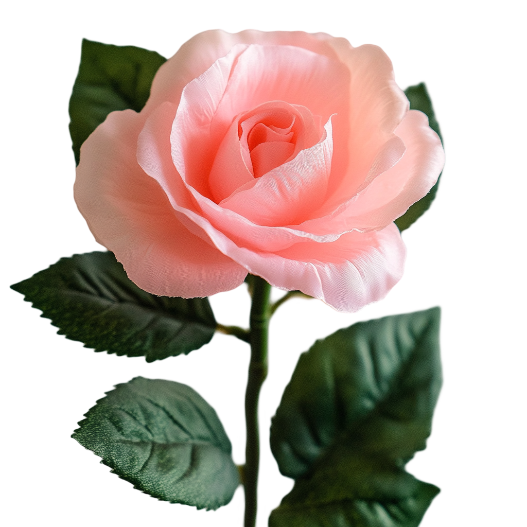 Free: realistic pink rose with green leaves lifelike appearance wi ...