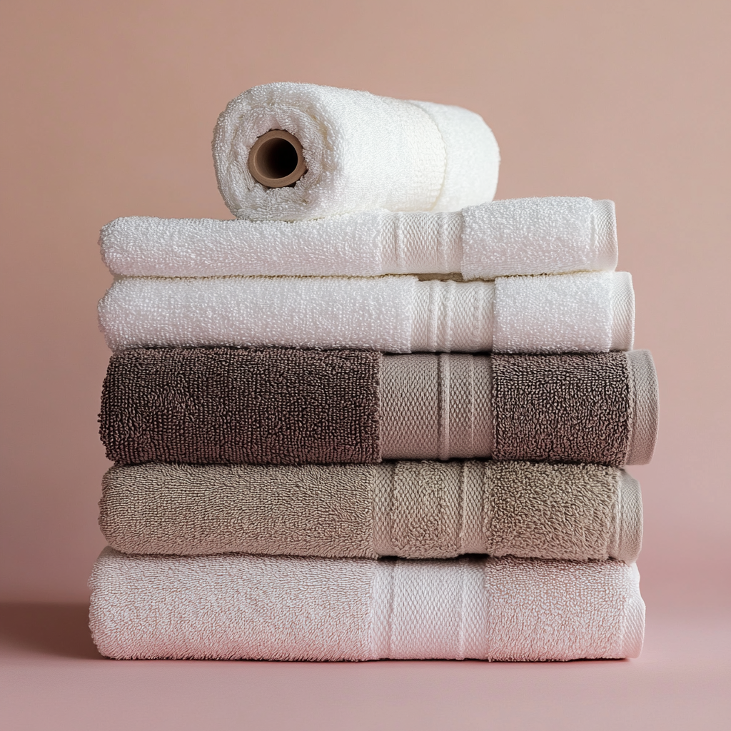 Free: a stack of towels on a pink background - nohat.cc