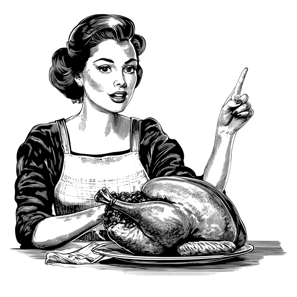 Free: Retro asian woman presenting roasted turkey to the side, one ...