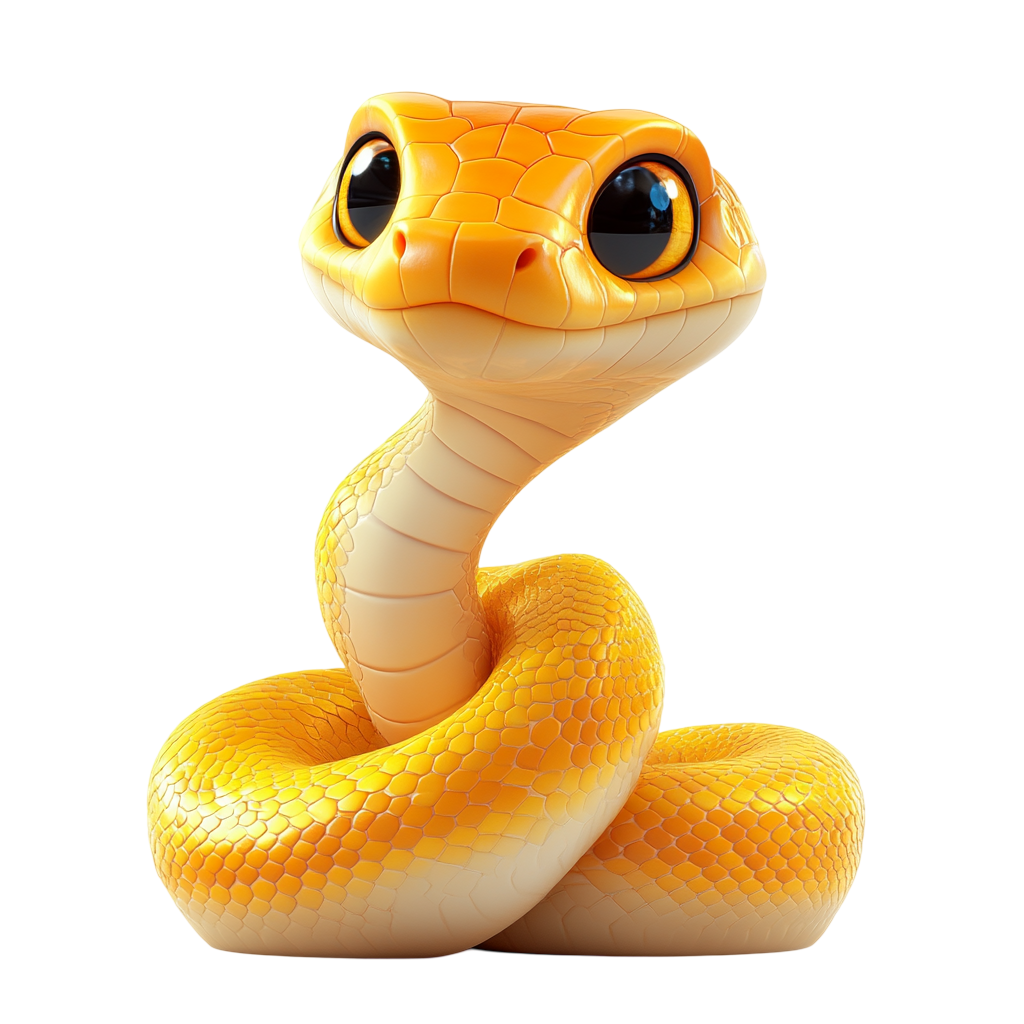 Free: Charming 3D Cartoon Golden Snake Icon in Pixar Style - nohat.cc