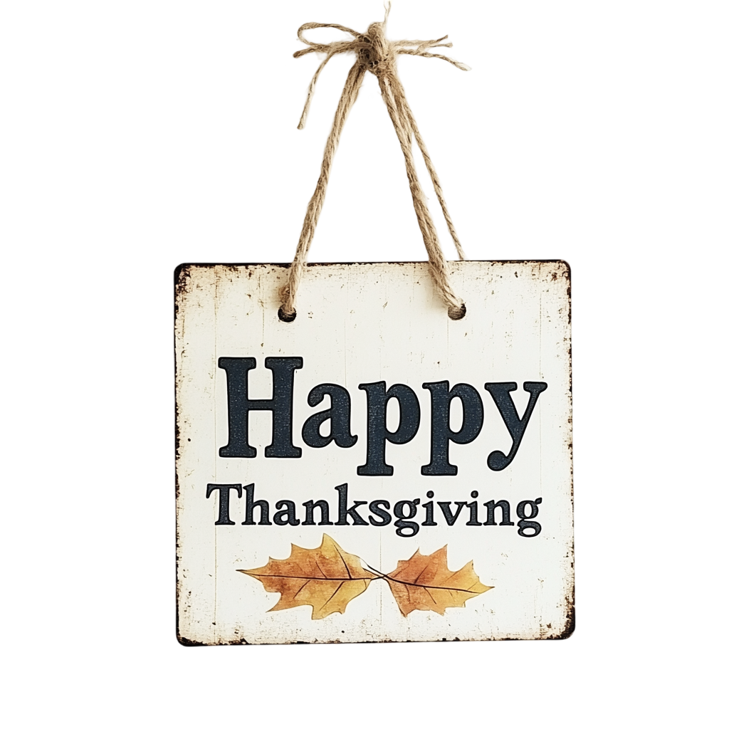 Free: A hanging sign that reads "Happy Thanksgiving" on a white ba ...