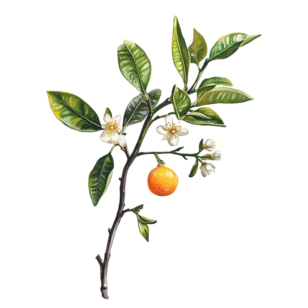 Free: Still Life of an Orange Tree Twig with Leaves and Flowers - nohat.cc