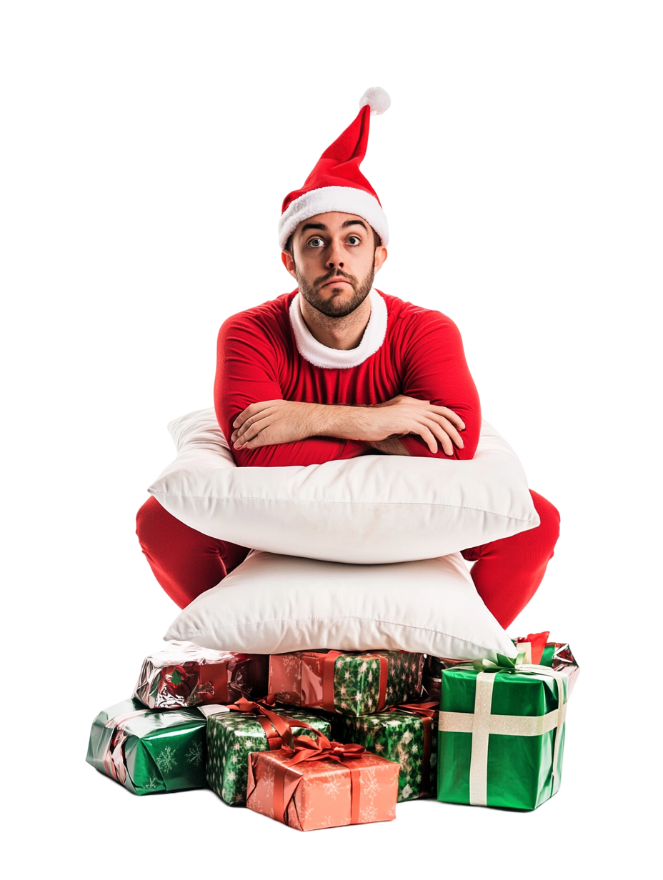 Free: Tired Elf on a Pillow Surrounded by Christmas Gifts - nohat.cc