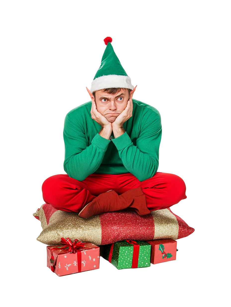 Free: Tired Elf on a Pillow Surrounded by Christmas Gifts - nohat.cc
