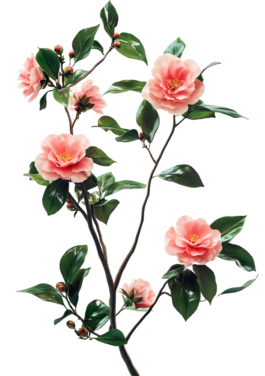 Free: Lively Camellia Branch: Vibrant Flowers and Lush Leaves - nohat.cc