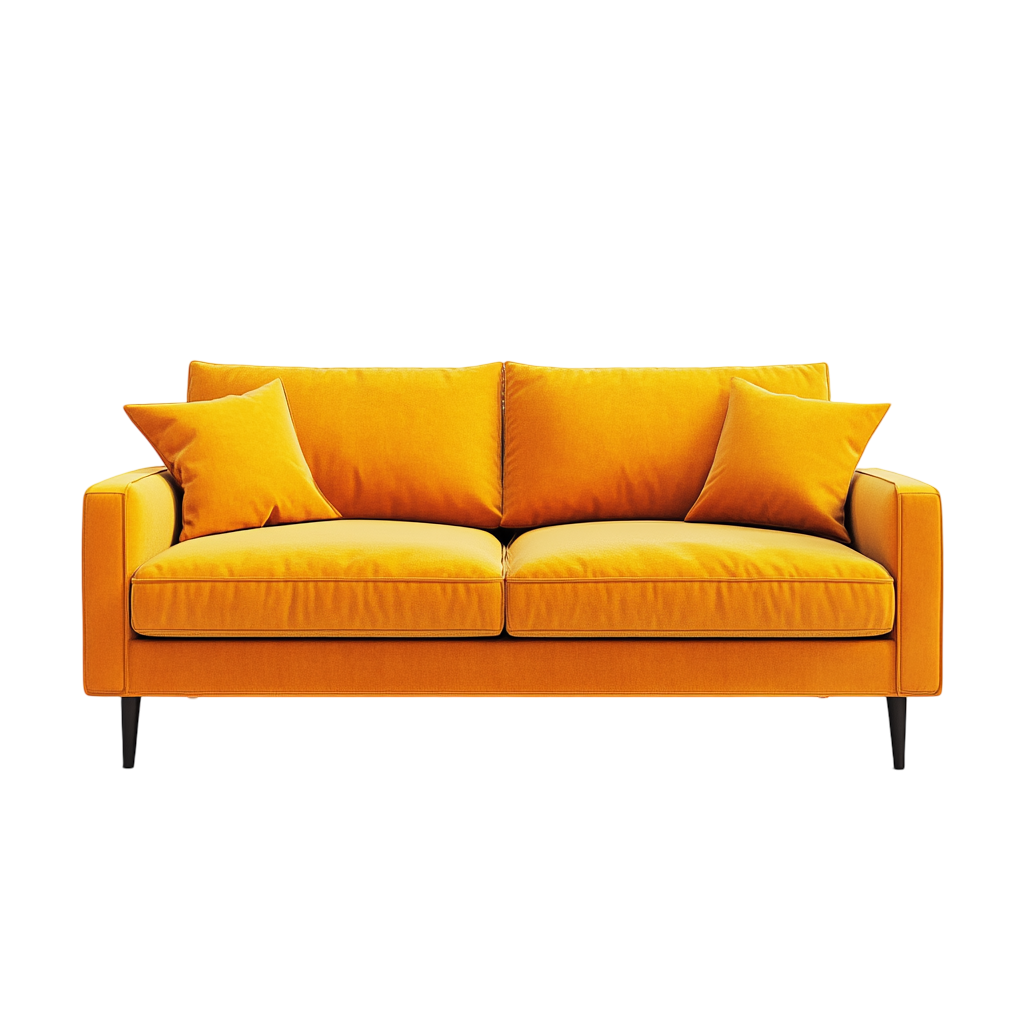 Free: Vibrant Yellow Sofa and Orange Cushions in Bright Décor - nohat.cc