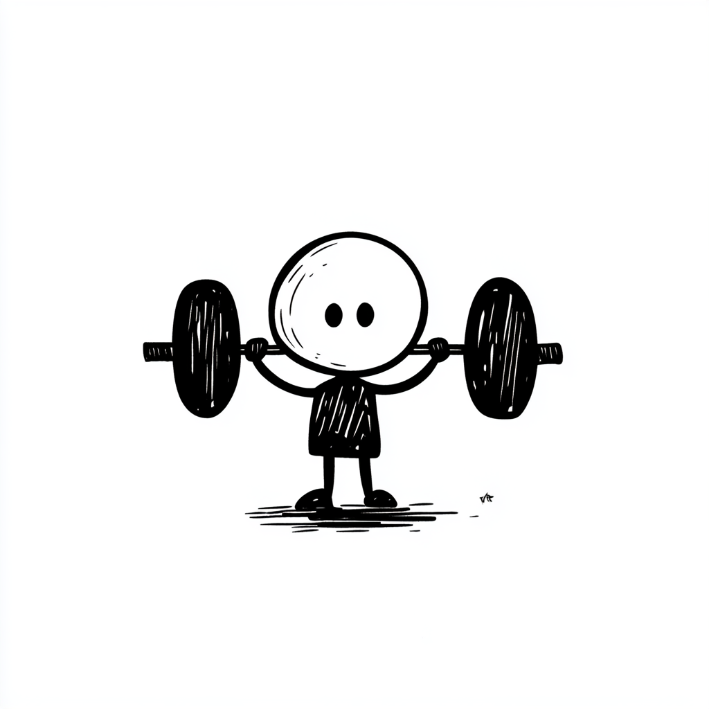 Free: Stickman in home gym lifting barbell in simple black and white ...