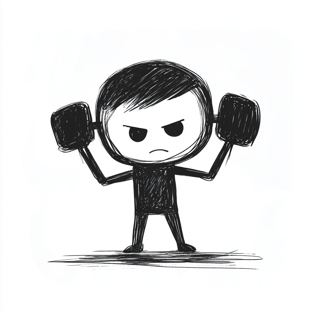 Free: Stickman in home gym lifting barbell in simple black and white ...