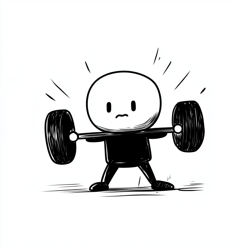 Free: Stickman in home gym lifting barbell in simple black and white ...