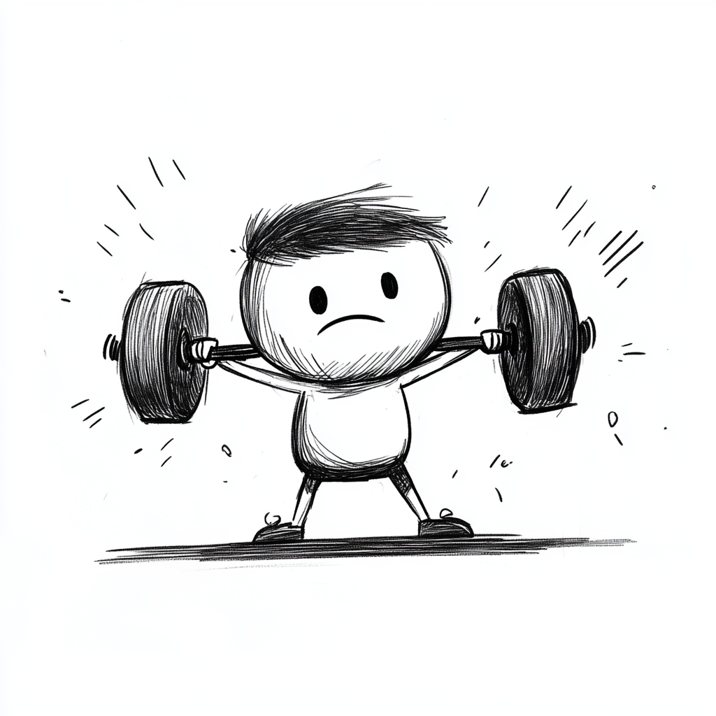 Free: Stickman in home gym lifting barbell in simple black and white ...