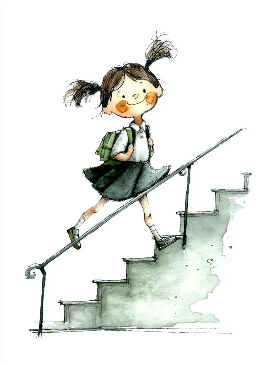Free: Joyful Little Girl Running Up Stairs - nohat.cc