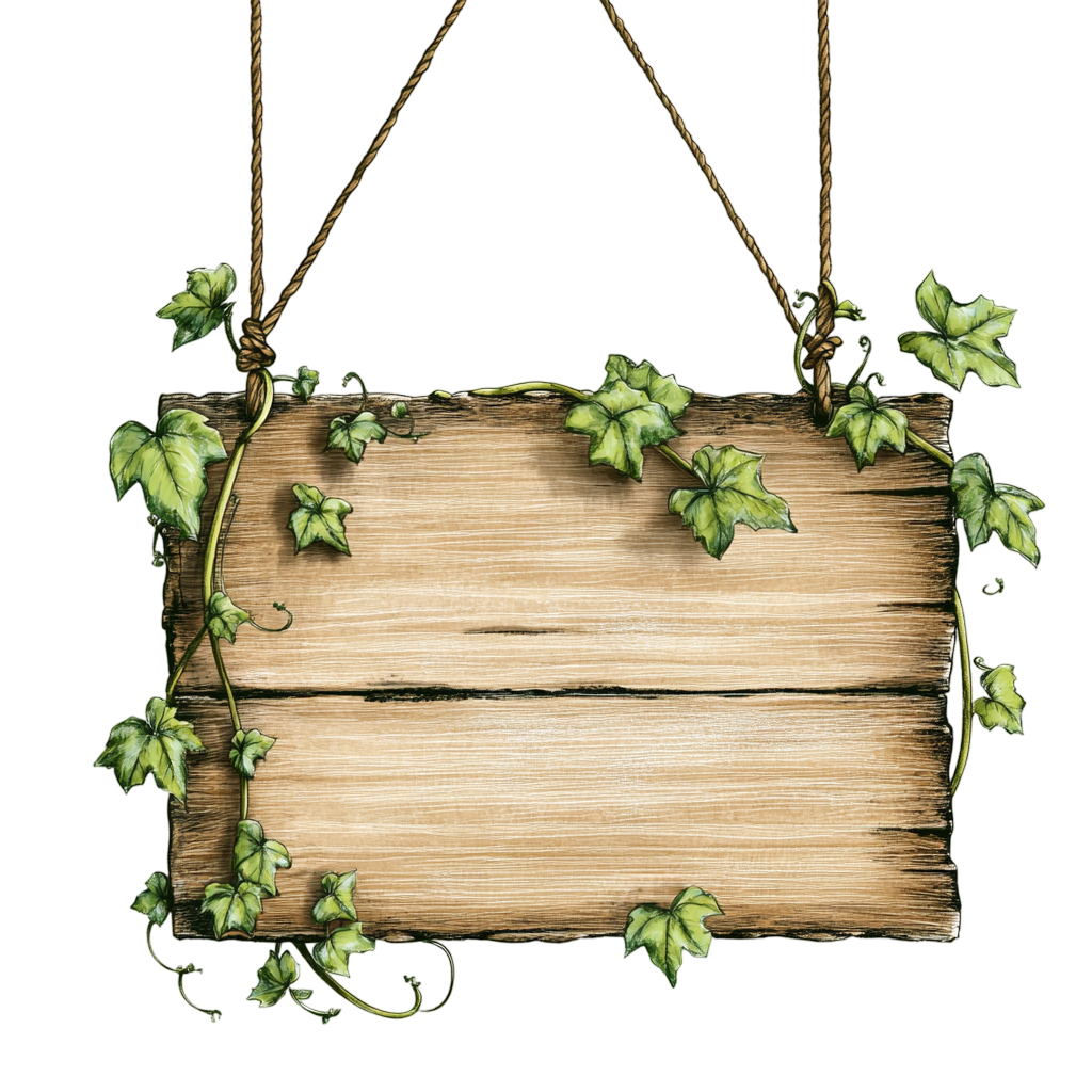 Free: Rustic Illustrated Wooden Hanging Sign with Vines - nohat.cc
