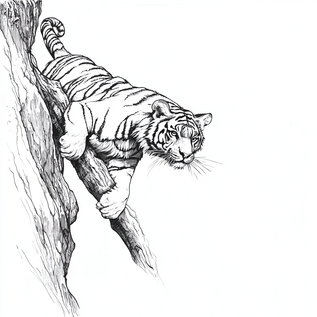 Free: a drawing of a tiger climbing a tree - nohat.cc