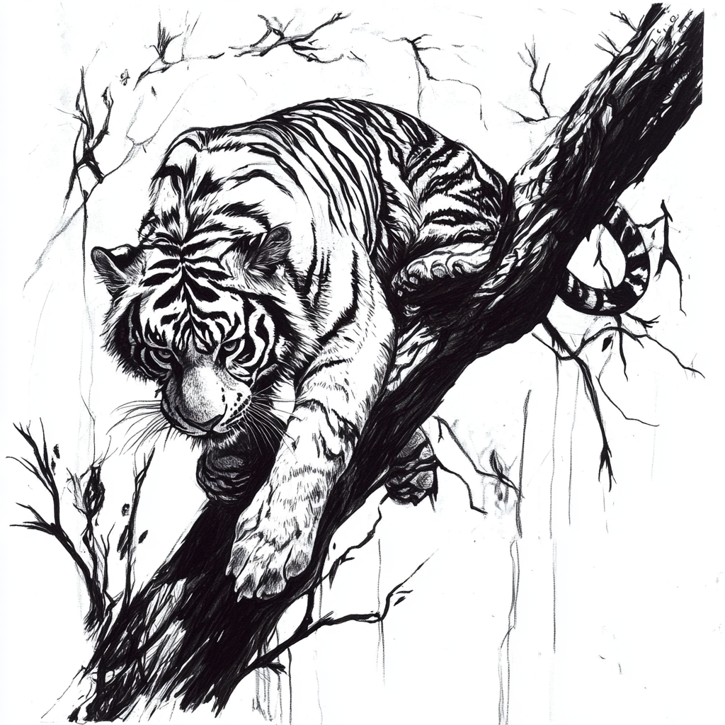 Free: a drawing of a tiger climbing a tree - nohat.cc