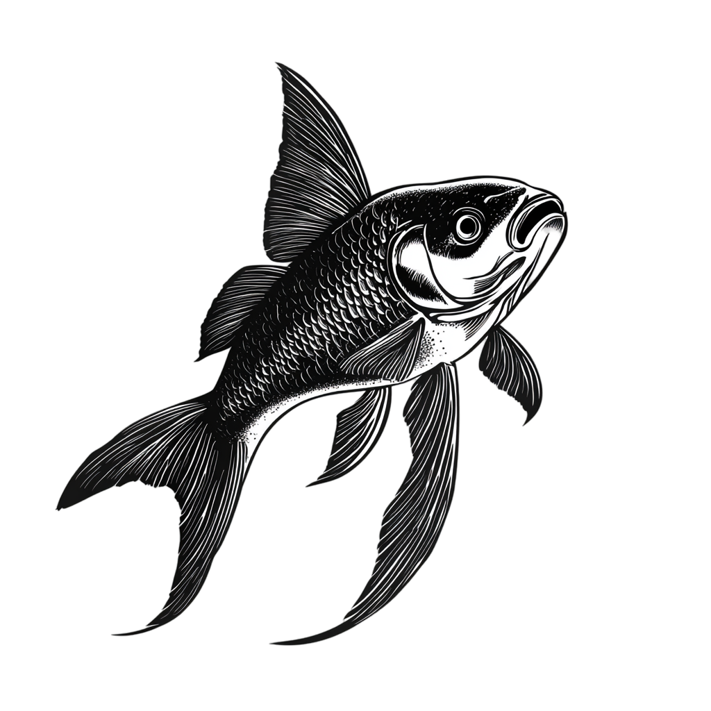 Free: a black and white drawing of a fish - nohat.cc