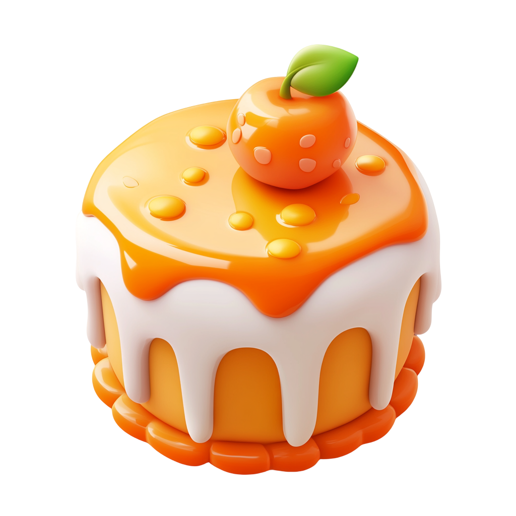 Free: 3D Cartoon Orange Cake Icon with Translucent Details - nohat.cc
