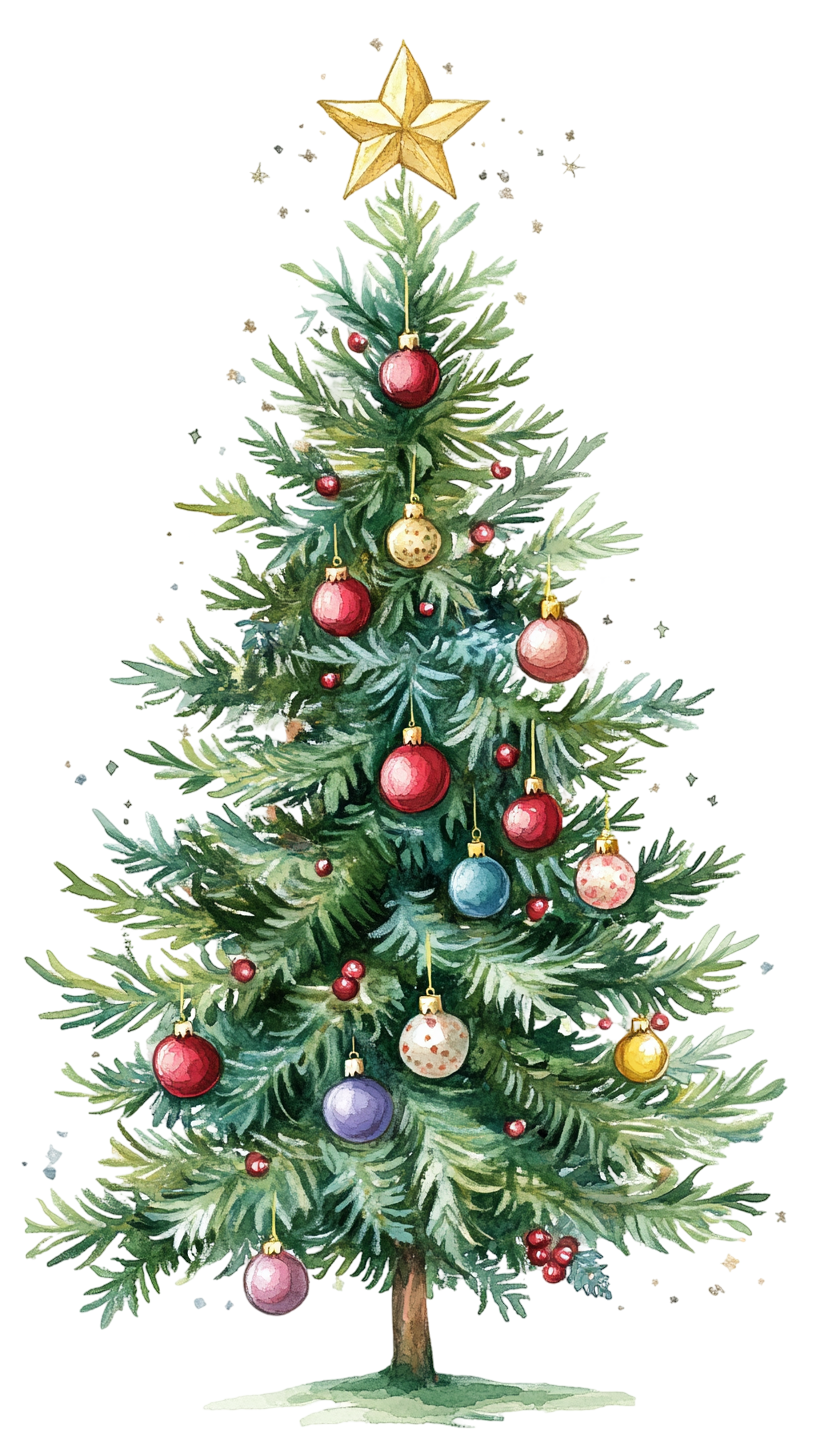 Free: illustration of a christmas tree with baubles and twinkling ...