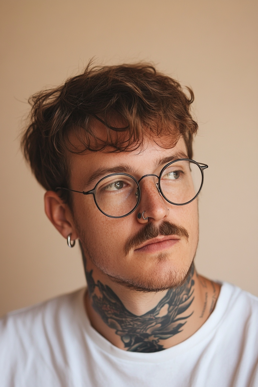 Free: Headshot of a white man with mustache and glasses in urban ...