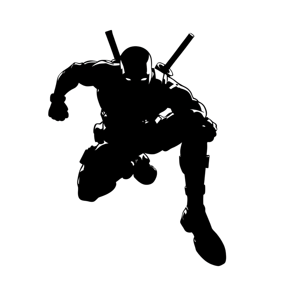 Free: PNG Black Silhouette of Deadpool Superhero Jumping in Side View ...