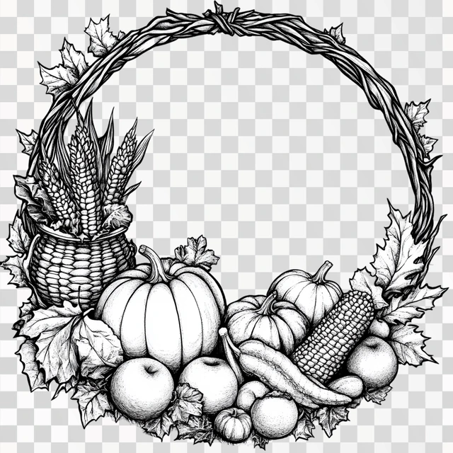 Fall Harvest Clip Art Black And White Set Of Outline Cartoon Different