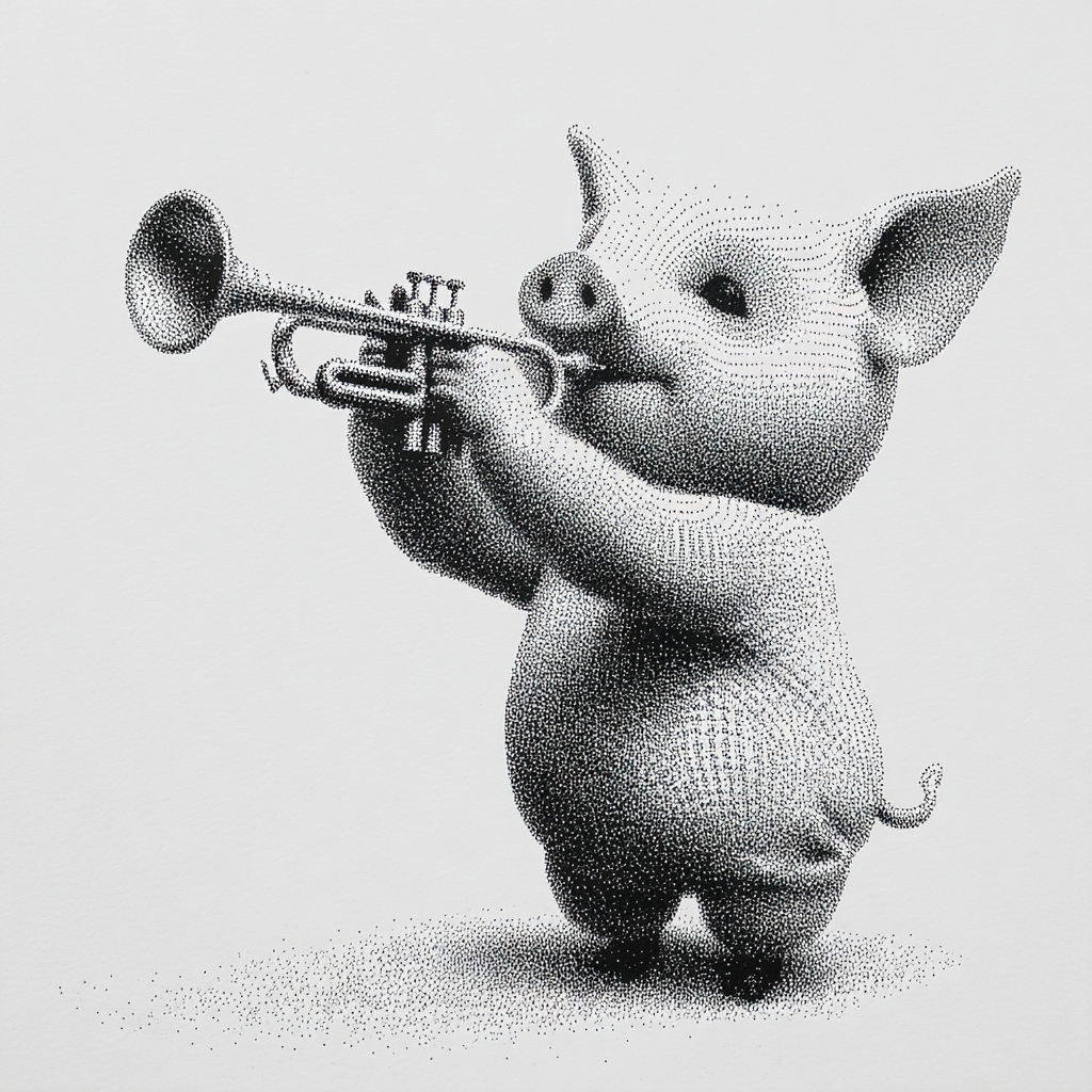 Free: Cute Anthropomorphic Pig Blowing Trumpet - nohat.cc