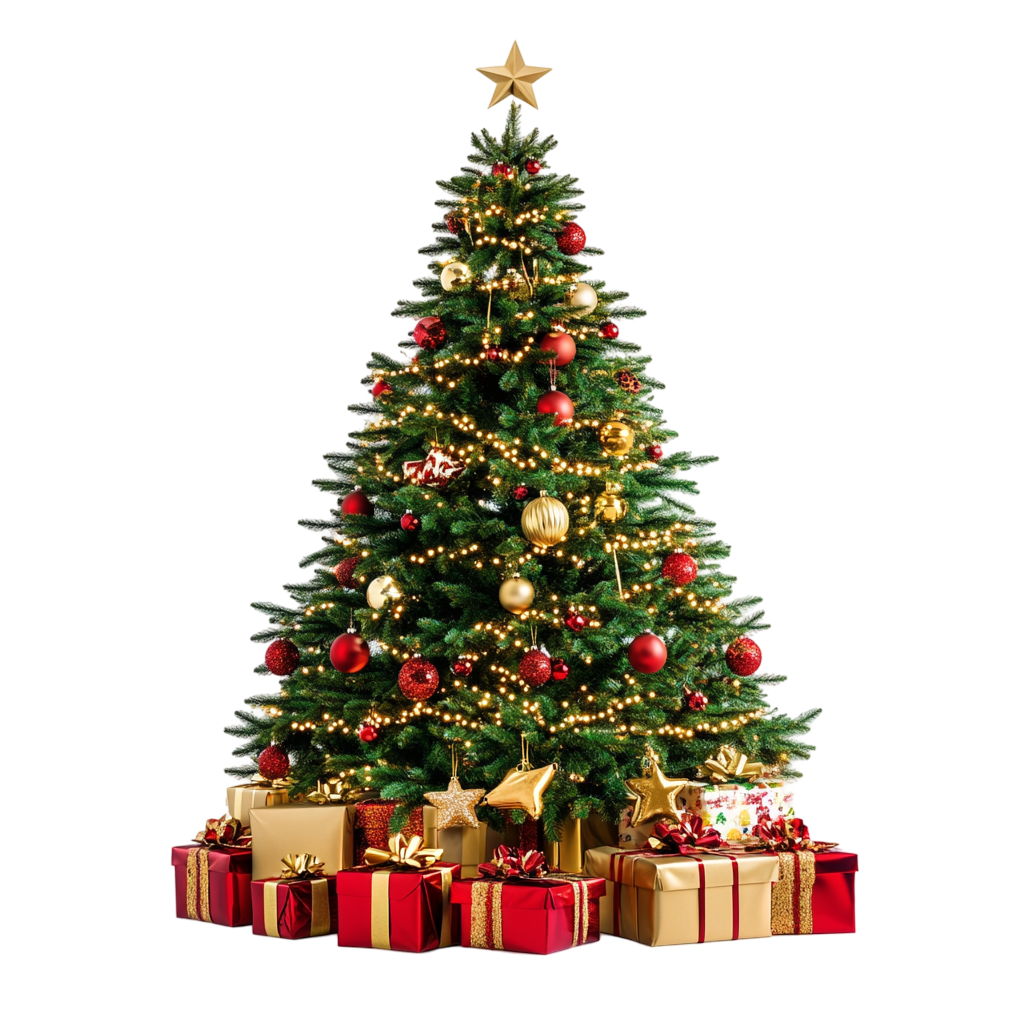 Free: Festive Christmas tree with gifts,isolate on white backgroun ...