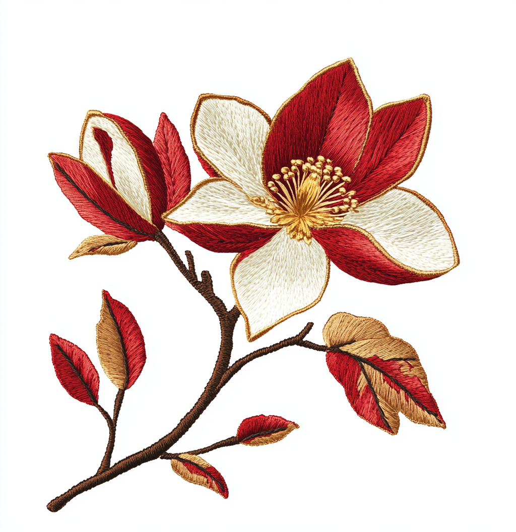 Free: Elegant Red and Gold Magnolias on White Background - nohat.cc