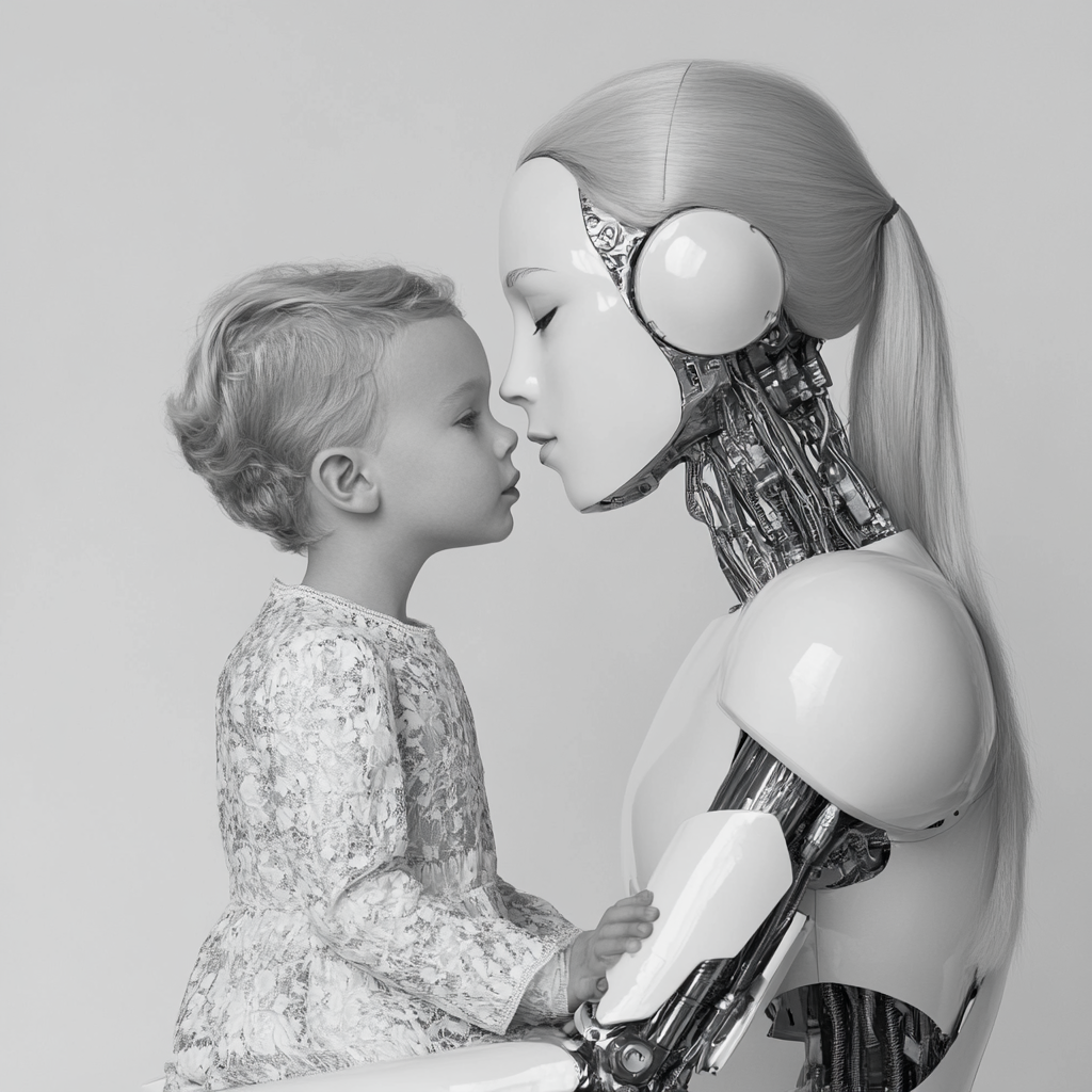 Free: Woman Kissing Humanoid Robot in Black and White Urban Setting - nohat.cc
