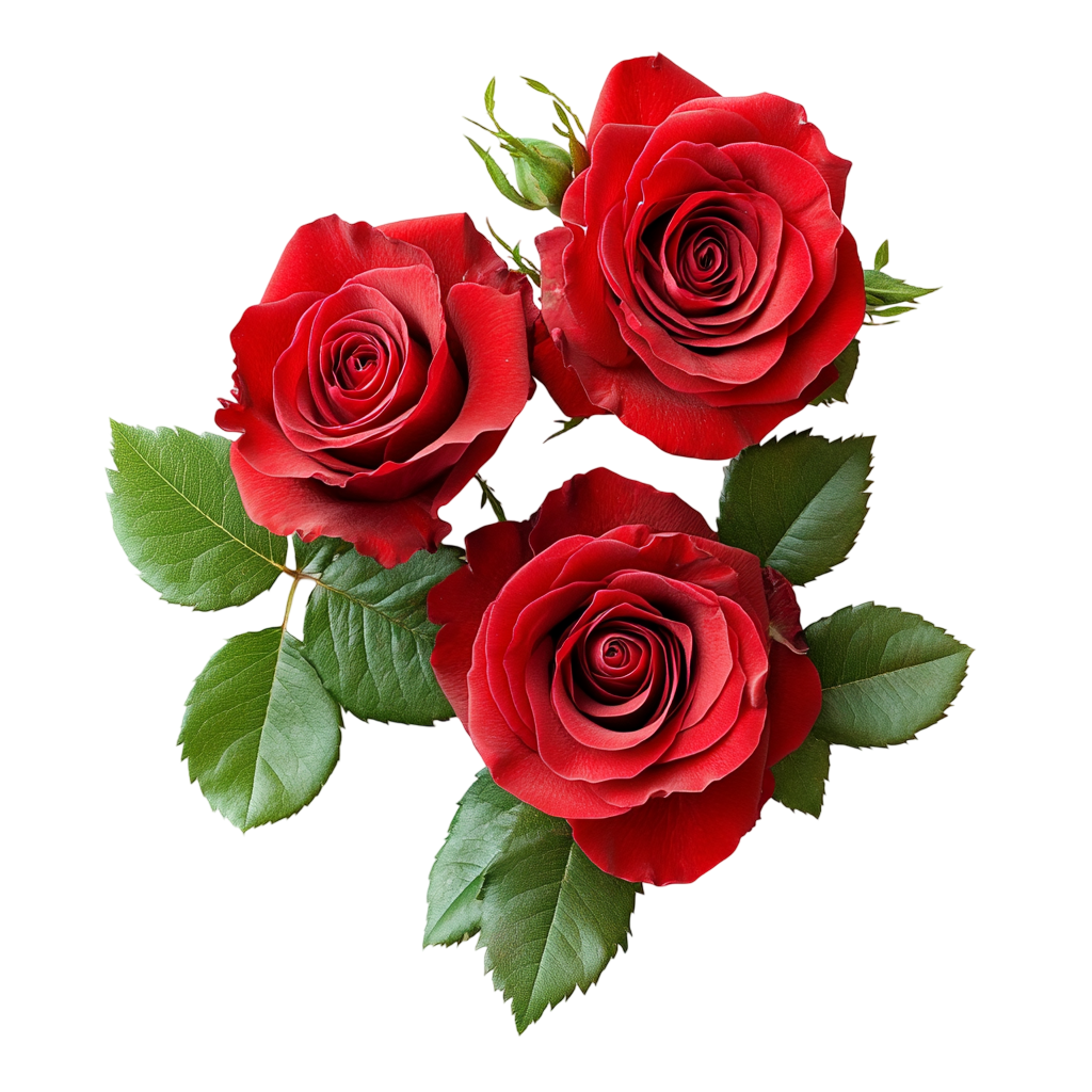 Free: three Fresh red roses with green leaves isolated on white ba ...