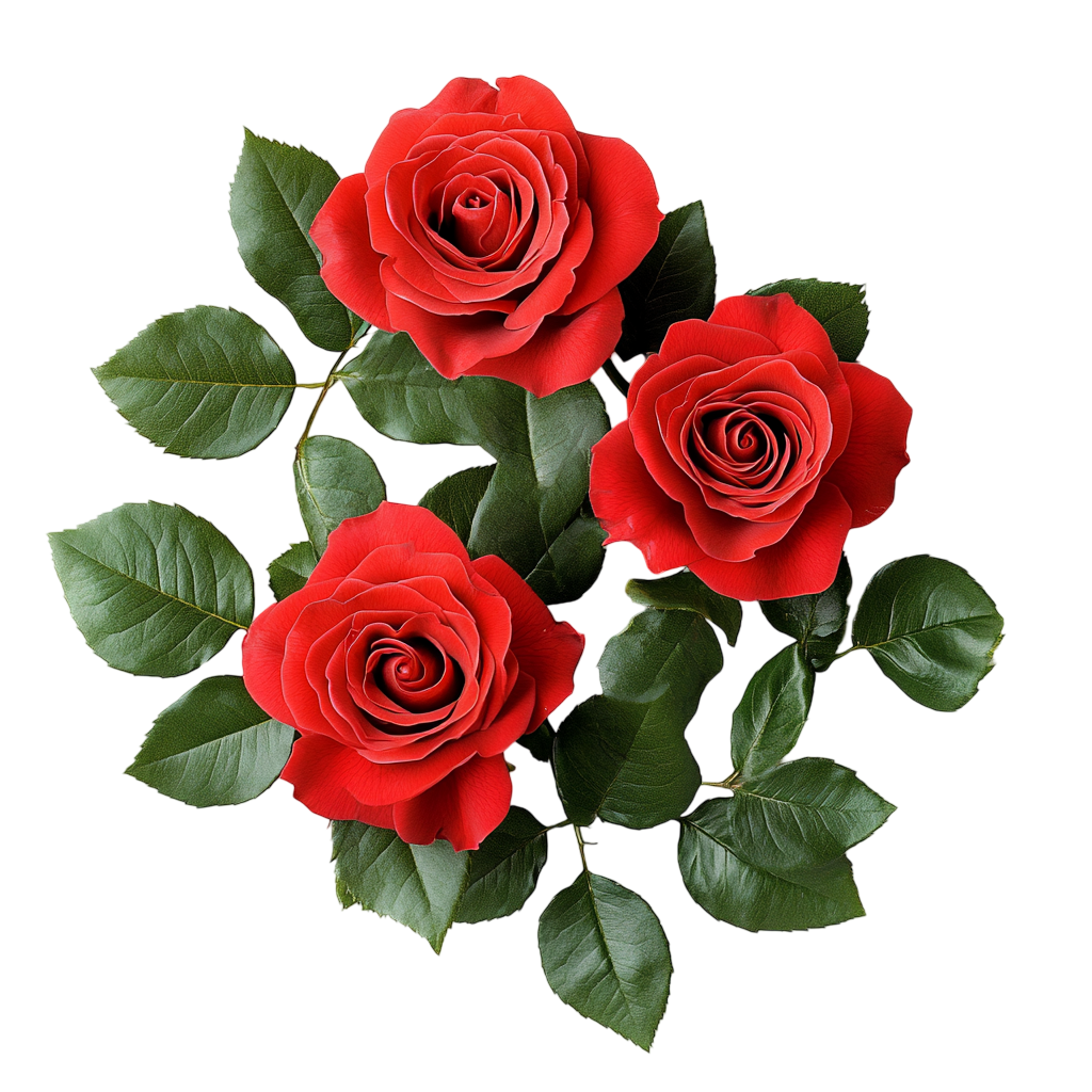 Free: three Fresh red roses with green leaves isolated on white ba ...