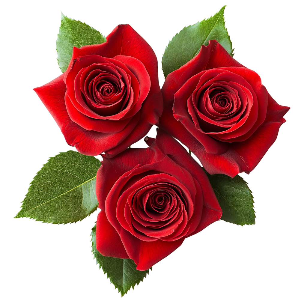 Free: three Fresh red roses with green leaves isolated on white ba ...