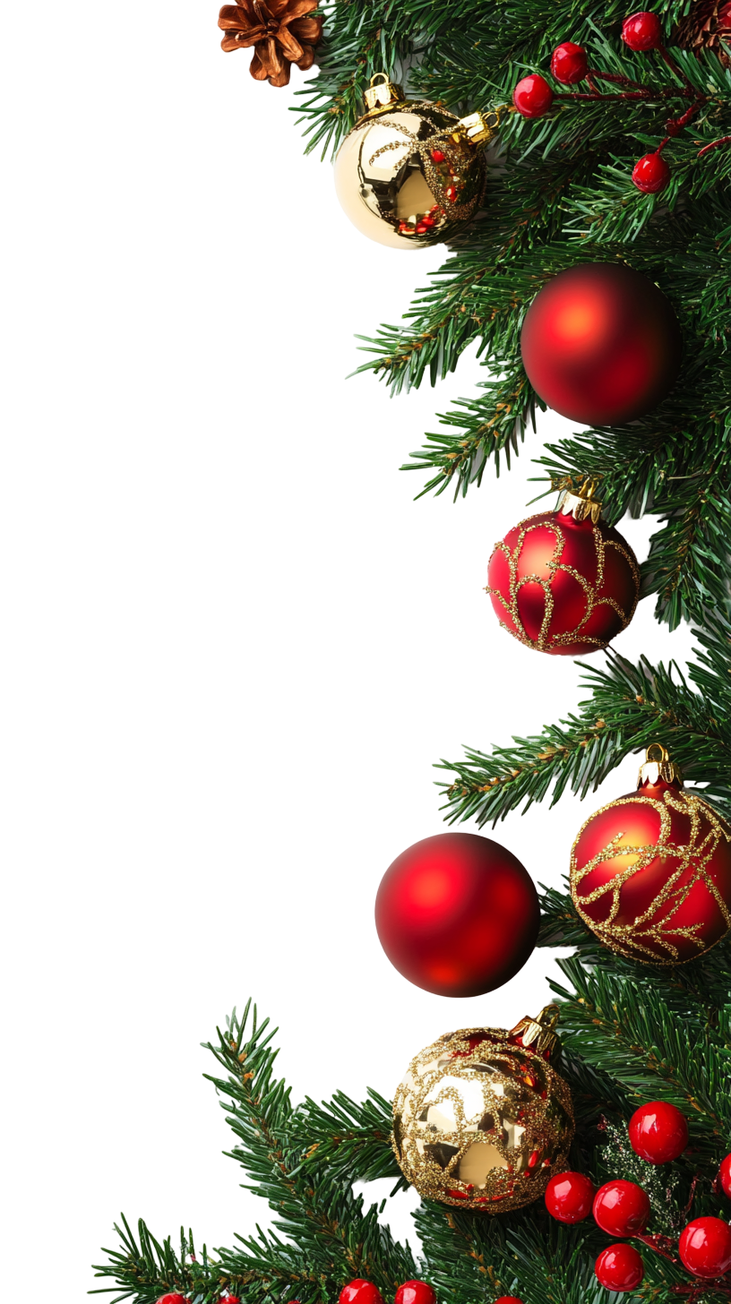 Free: Christmas Tree Border And Ornaments Decoration Isolated On w ...