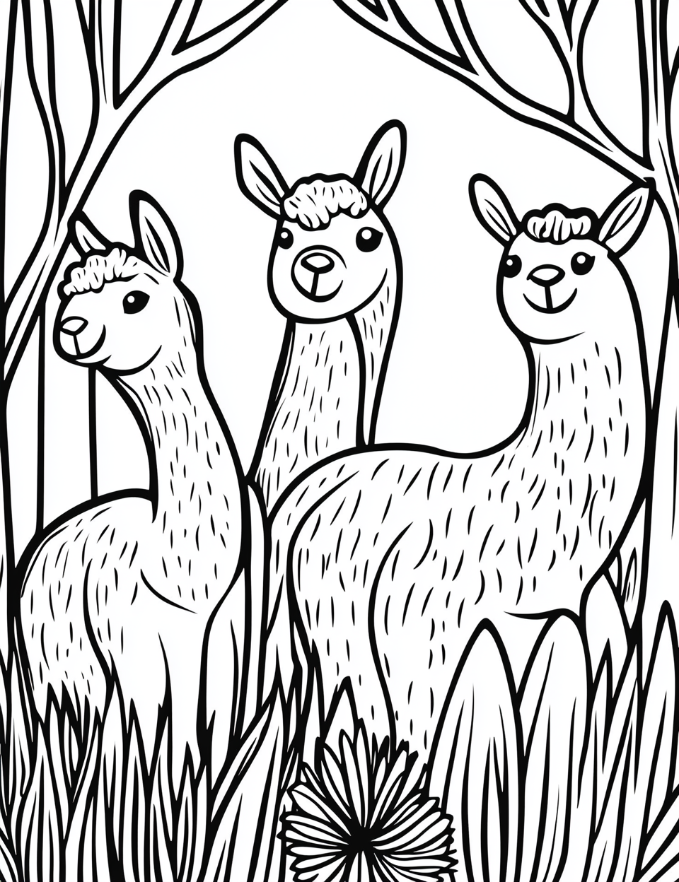Free: Llamas in the Woods Coloring Page for Kids - Easy Cartoon Style ...