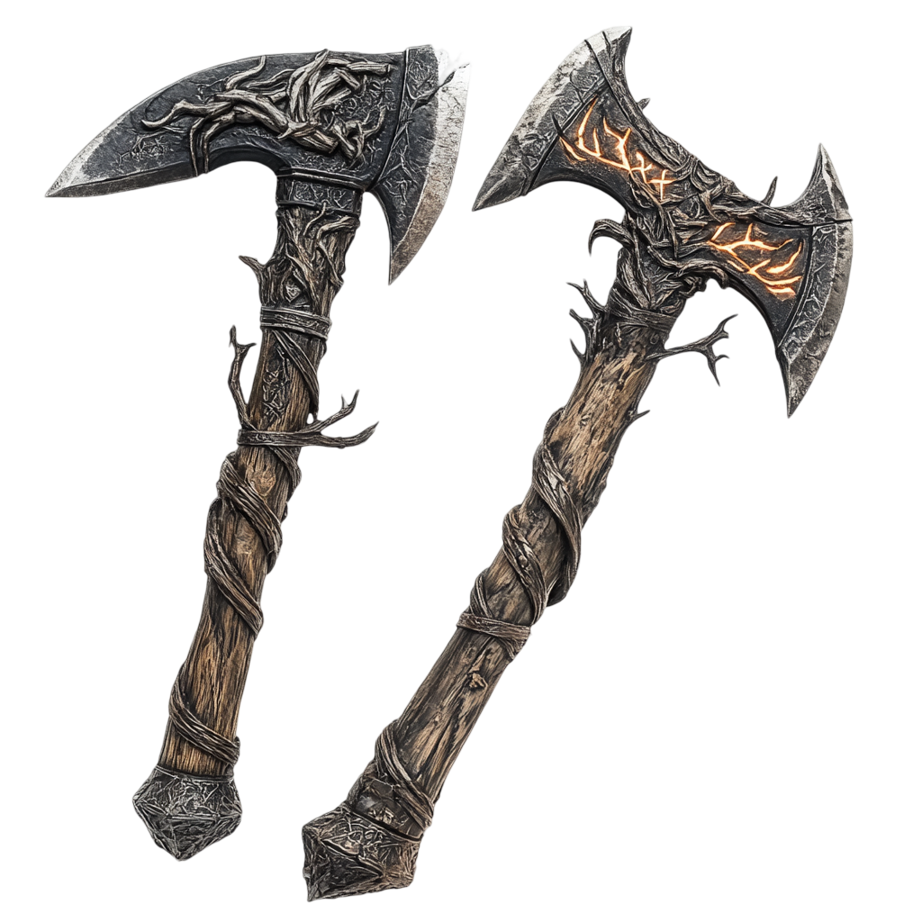 Free: PNG D&D Artwork: Fiery Runed Copper Hand Axe with Oak Handle ...