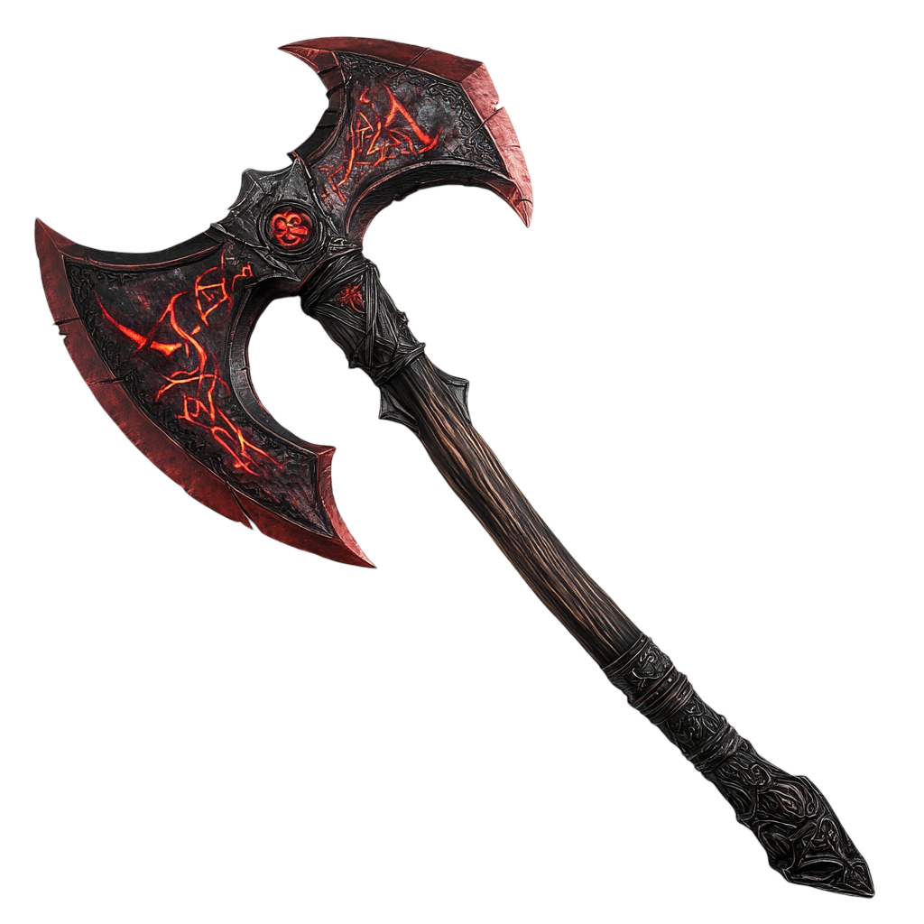 Free: PNG D&D Artwork: Fiery Runed Copper Hand Axe with Oak Handle ...