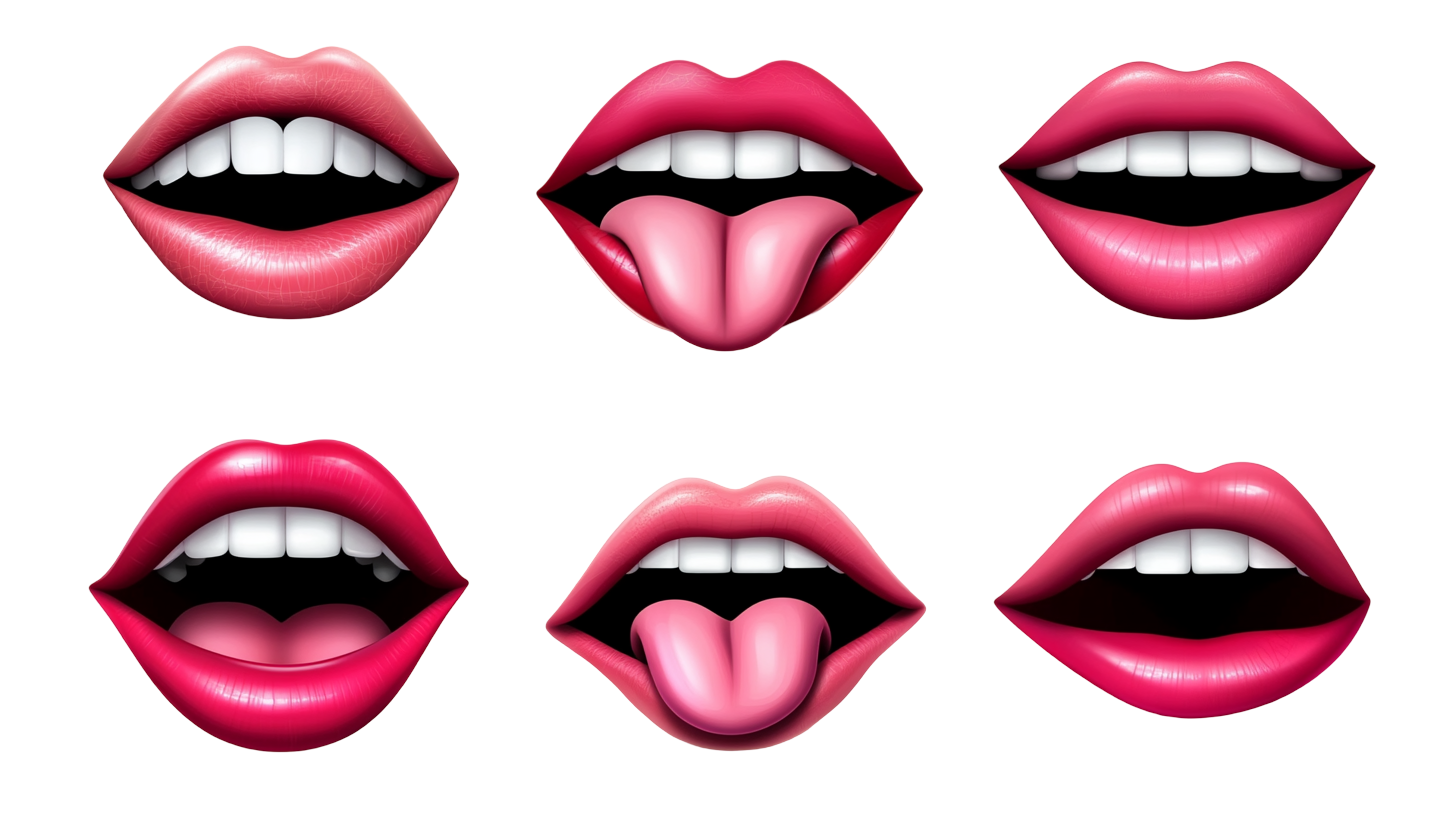 Free: Realistic female lips. Gloss mouths with bright lipstick, 3d ...