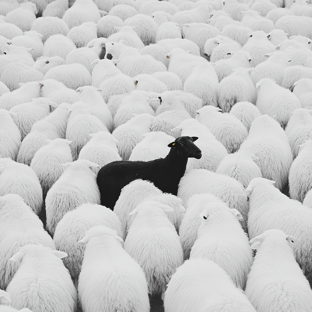 Free: Black Sheep Among White Sheep in Snowy Field - Cinematic ...