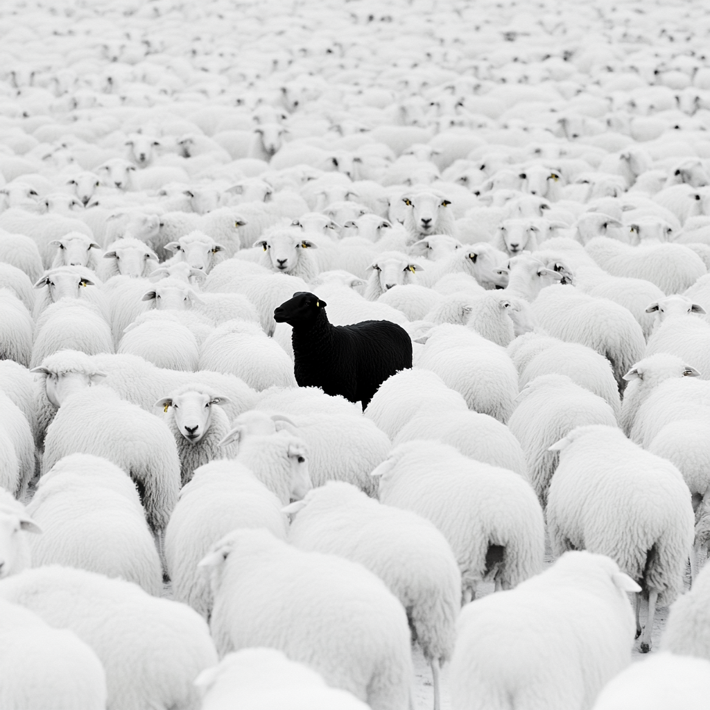 Free: Black Sheep Among White Sheep in Snowy Field - Cinematic ...