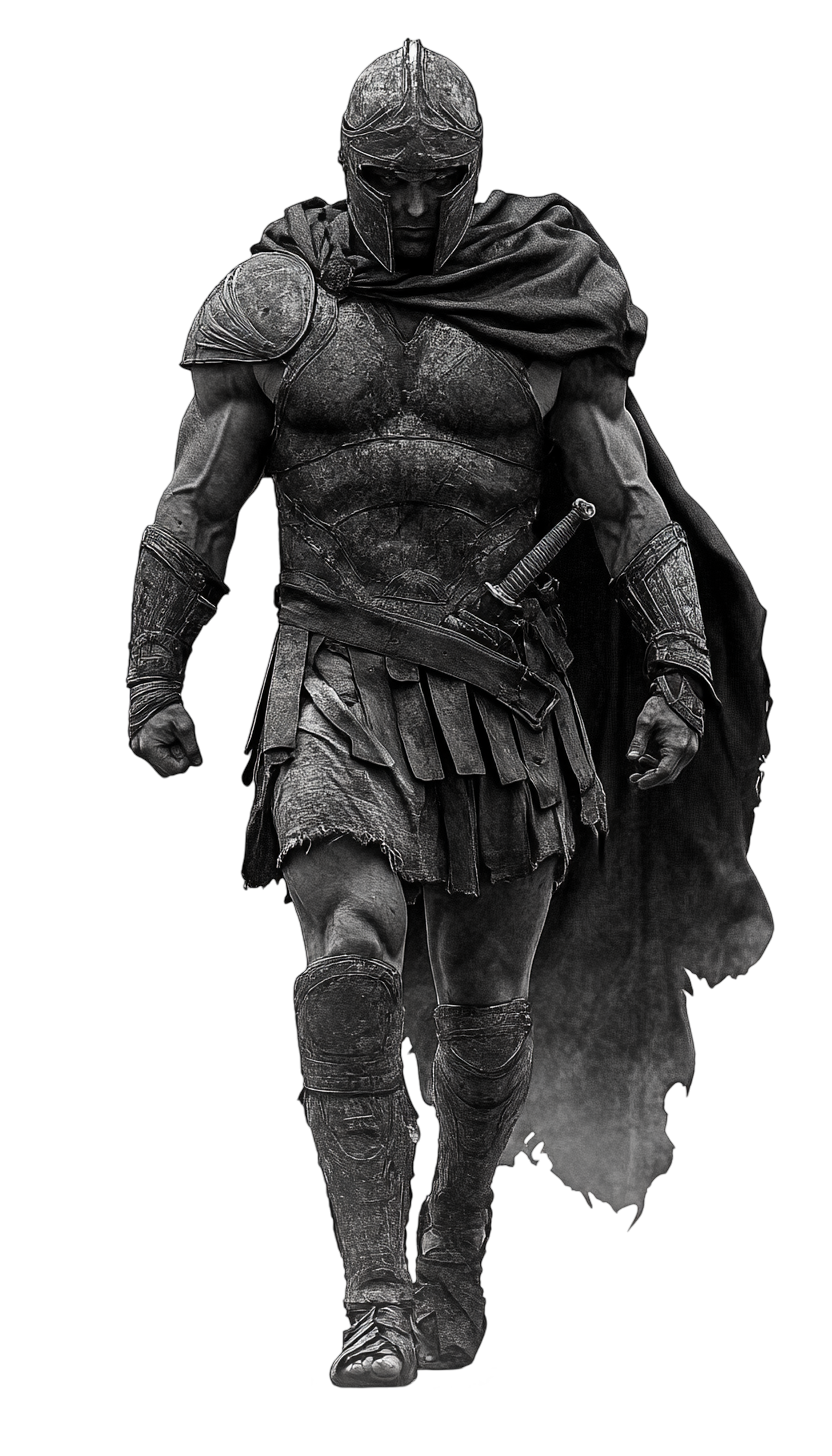 Free: PNG Gladiator in Cape Walking Forward - Hyper-Realistic Black and ...