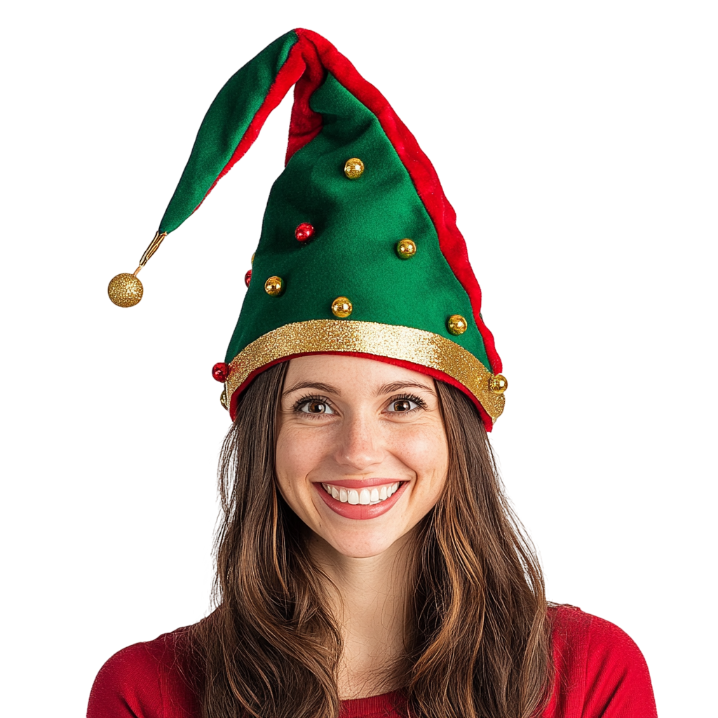Free: Festive Red and Green Elf Hat with Gold Trim - nohat.cc