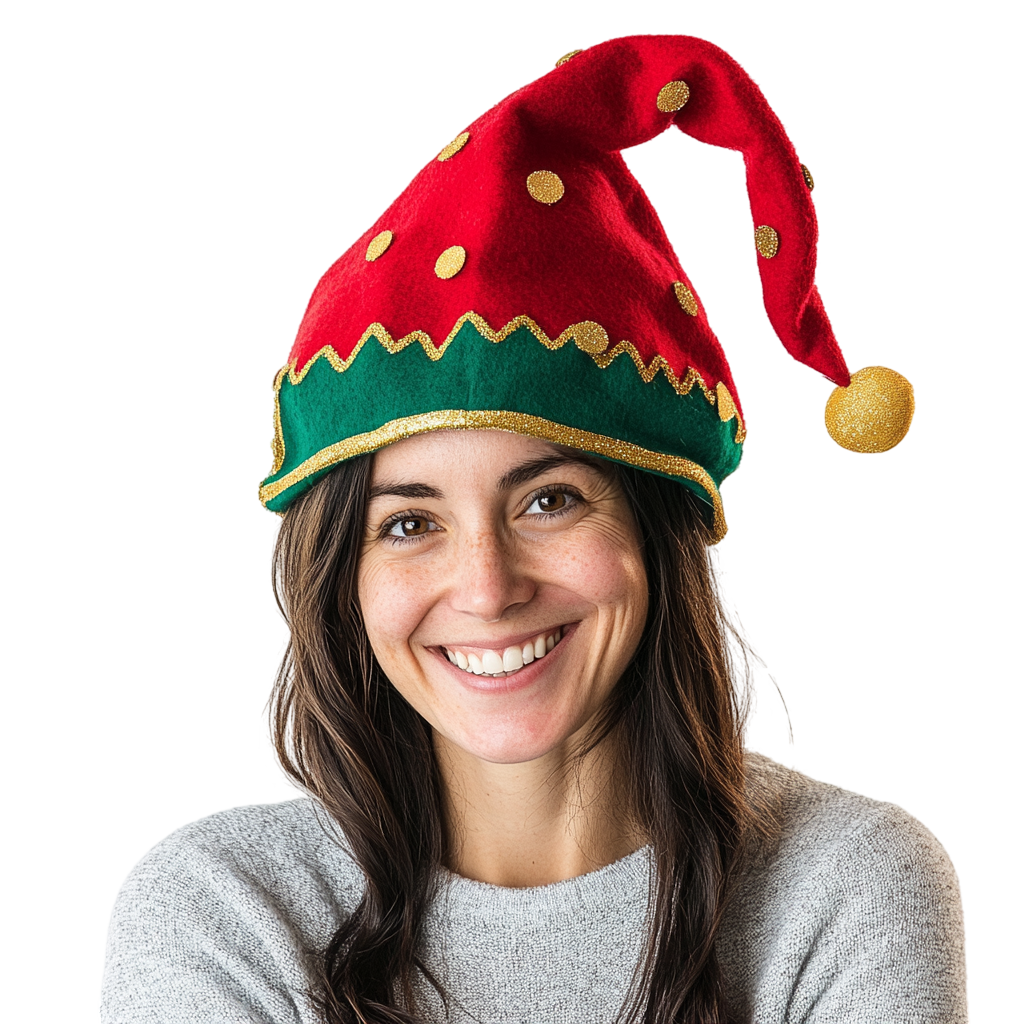Free: Festive Red and Green Elf Hat with Gold Trim - nohat.cc
