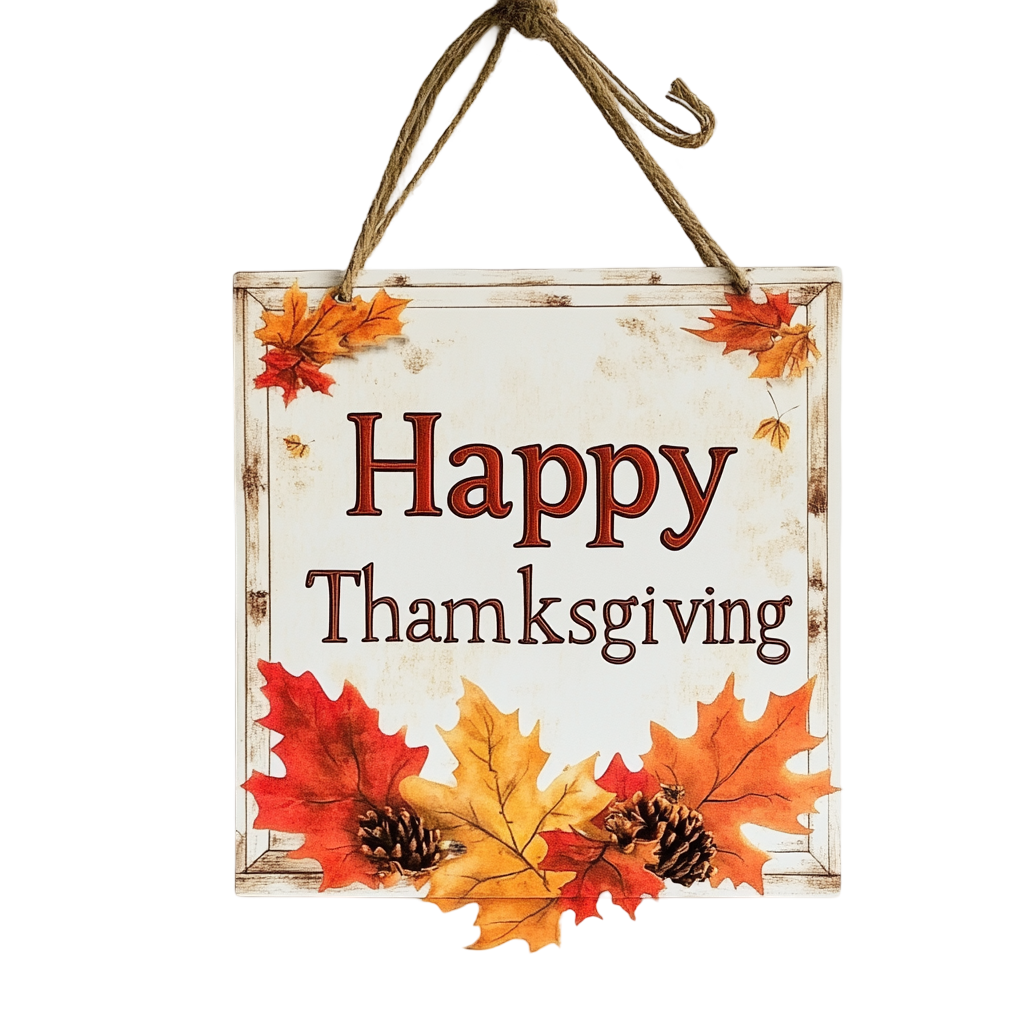 Free: A hanging sign that reads "Happy Thanksgiving" on a white ba ...