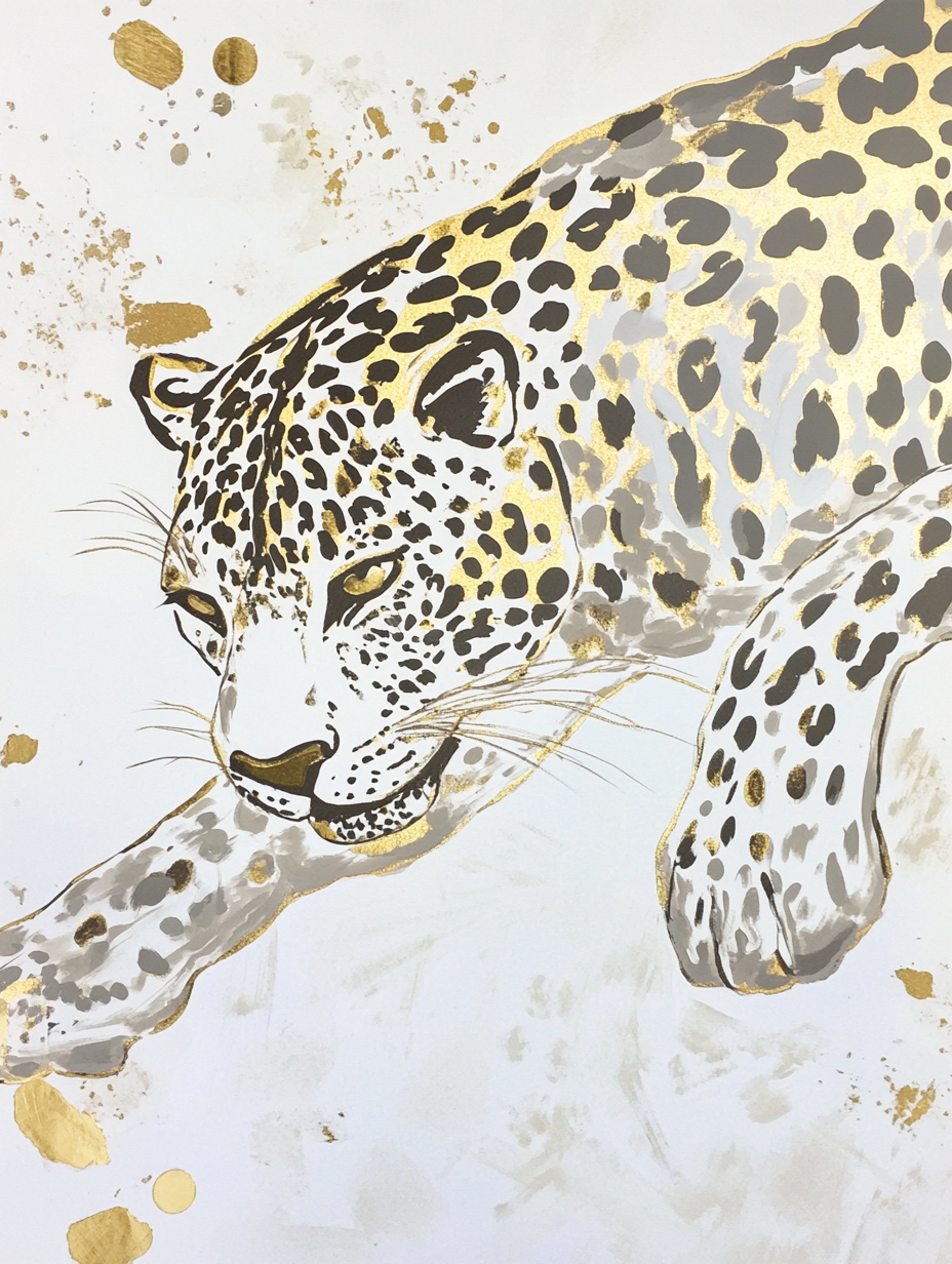 Free: Leopard Painting with Gold Foil on Black Background for Modern ...