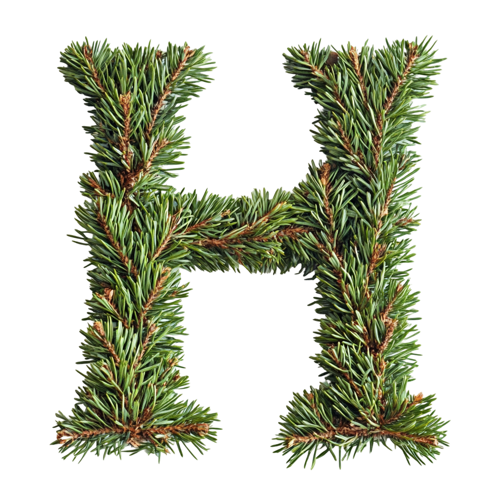Free: The letter H decorated with needles. The tree has a beautifu ...