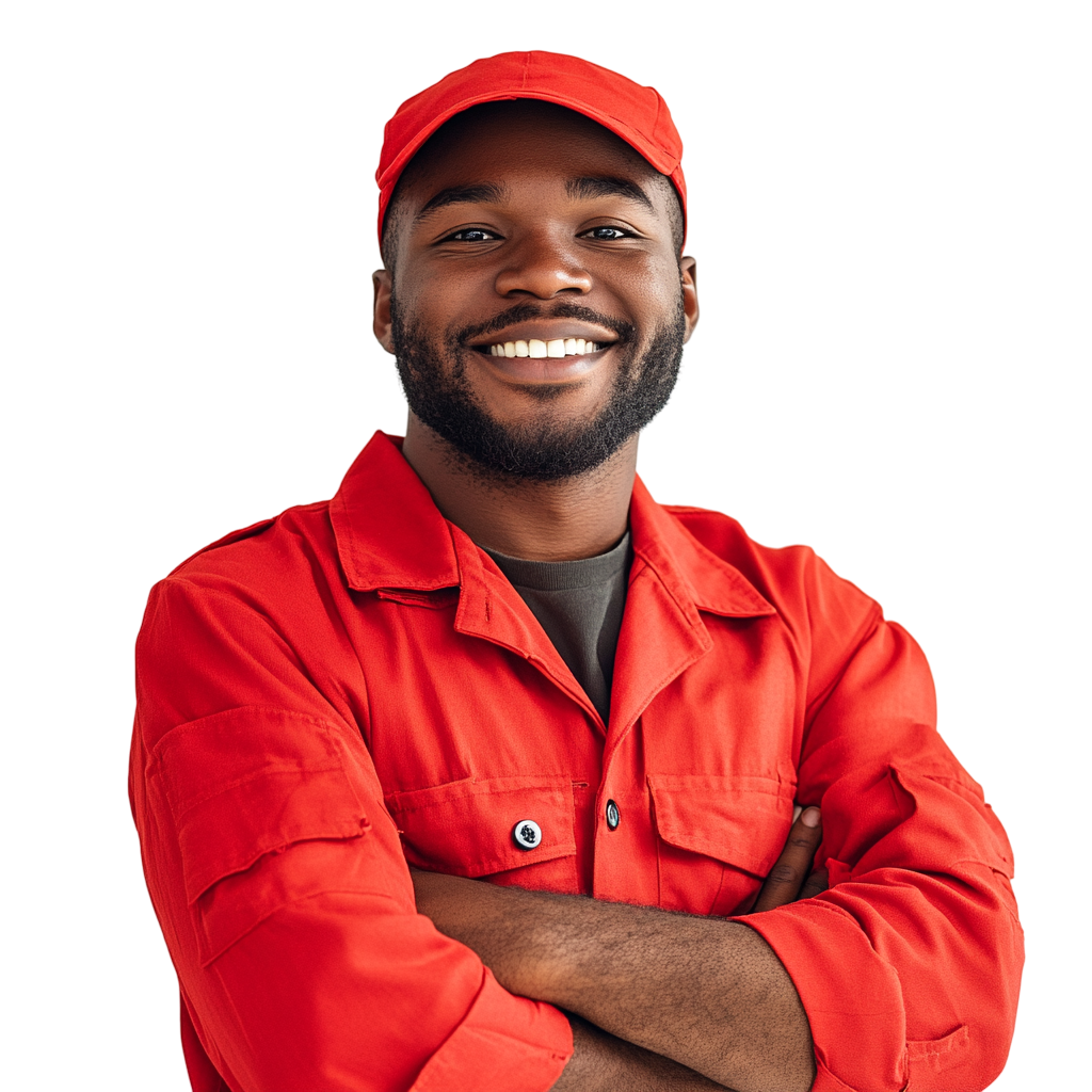 Free: PNG Black mechanic in red outfit smiles proudly at camera in ...
