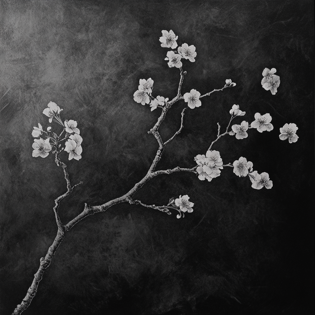 Free: High Contrast Realism: Sakura Branch in Black and Grey - nohat.cc