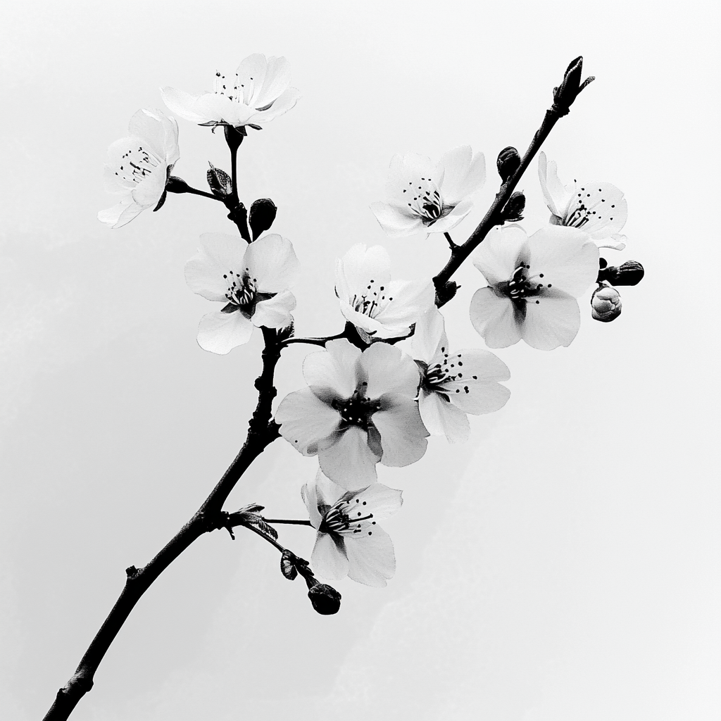 Free: High Contrast Realism: Sakura Branch in Black and Grey - nohat.cc