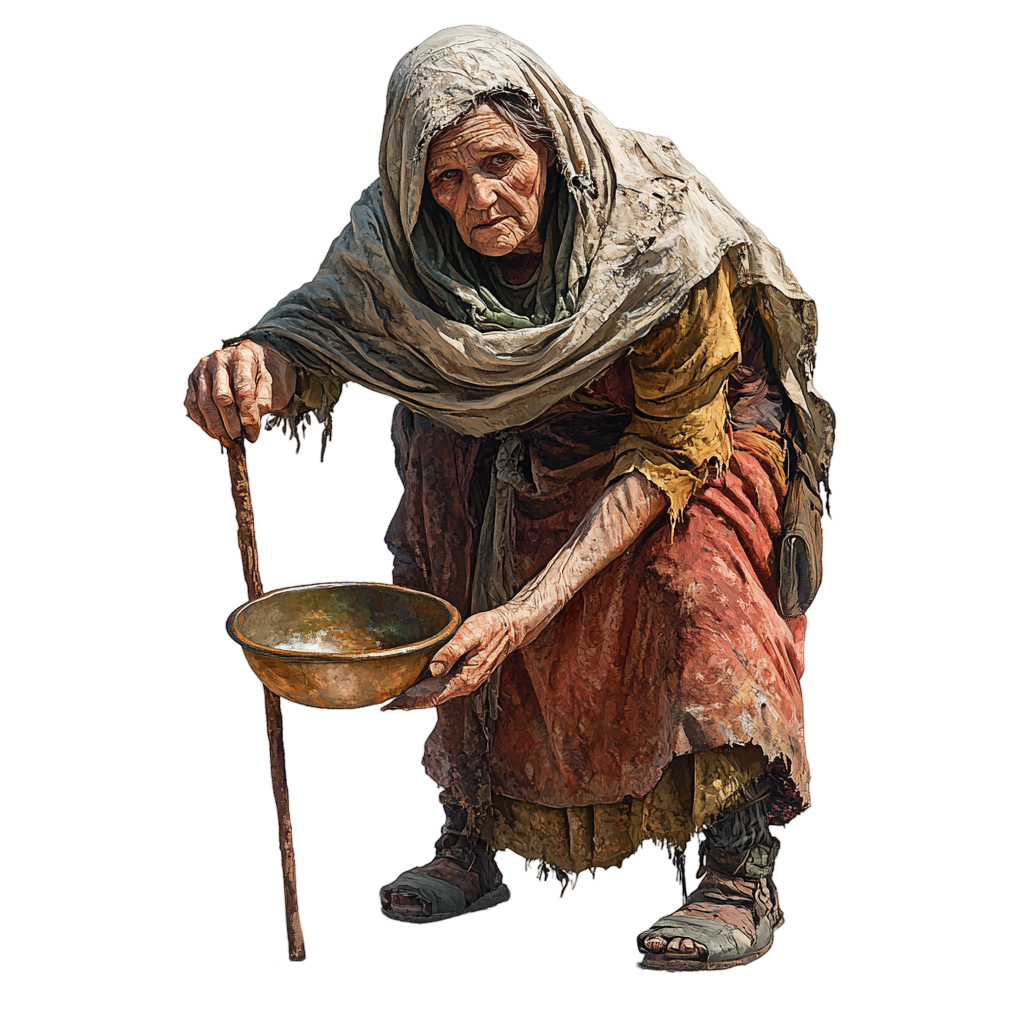 Free: PNG Old Begging Woman in Ragged Medieval Clothes Holding Bowl and ...