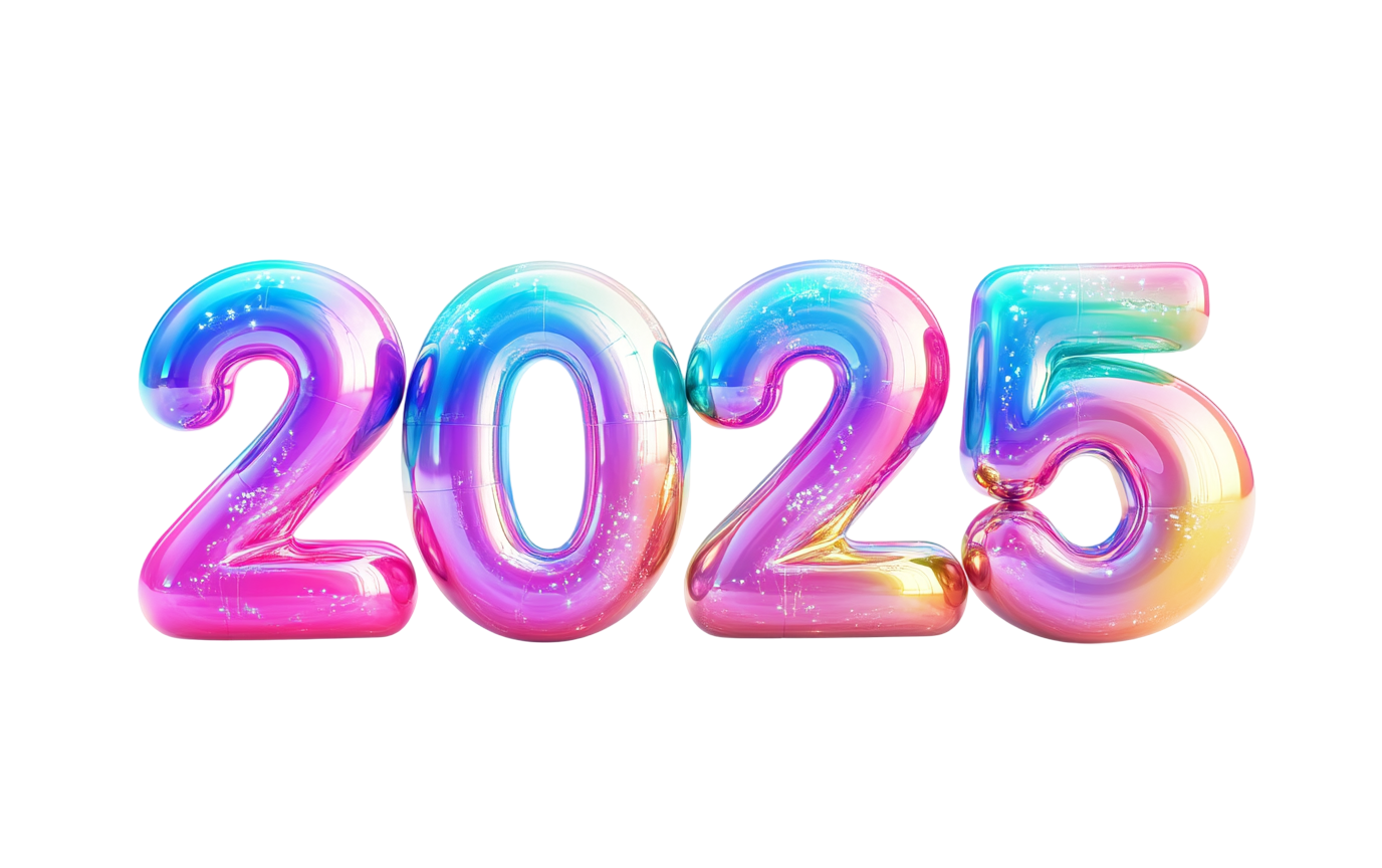 Free: Bold 3D bubble numbers "2025", futuristic vibrant colors, ro ...