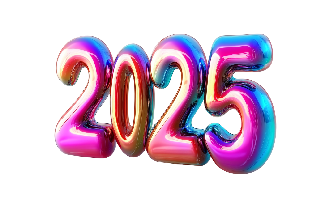 Free: Bold 3D bubble numbers "2025", futuristic vibrant colors, ro ...